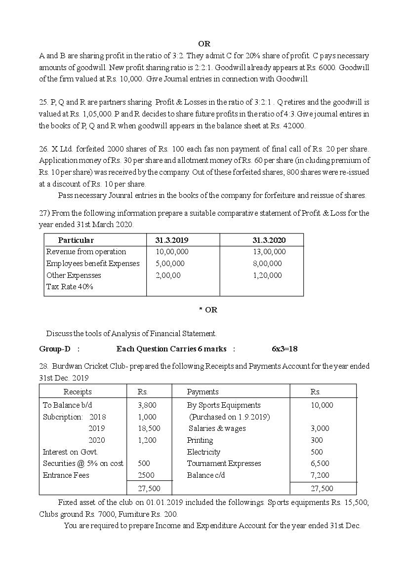 TBSE Class 12 Model Question Paper 2021 for Accountancy – Download ...