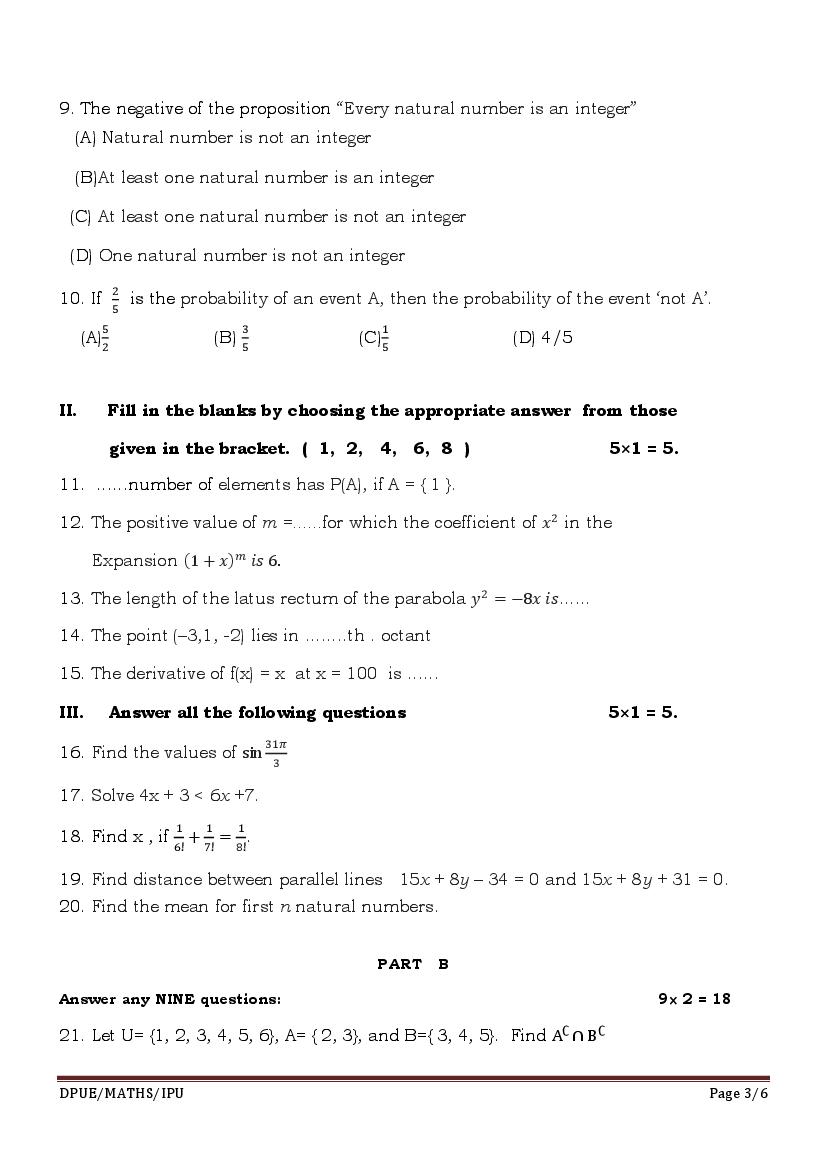 Karnataka 1st PUC Maths Model Question Paper 2023 PDF Karnataka 1st PUC Maths Model Question Paper 2023 PDF