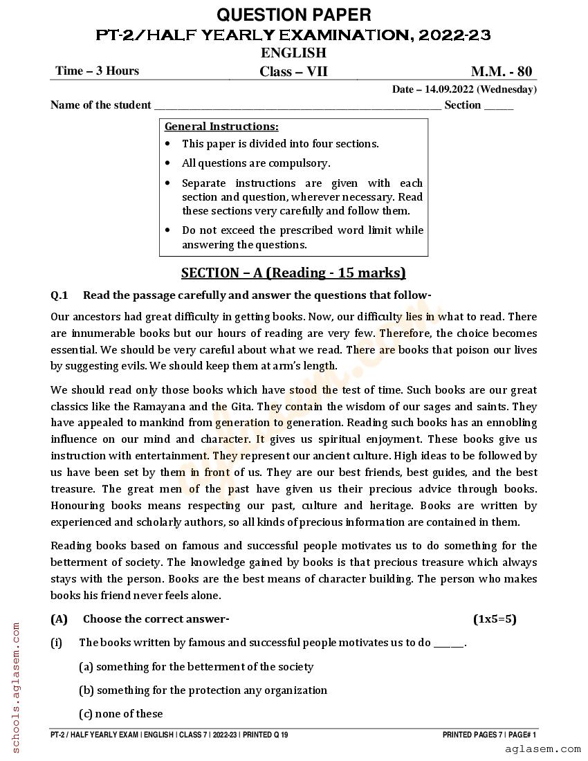 Class 7 English Half Yearly Question Paper 2024 Download 7th Half Class 7 English Half Yearly Question Paper 2024 Download 7th Half