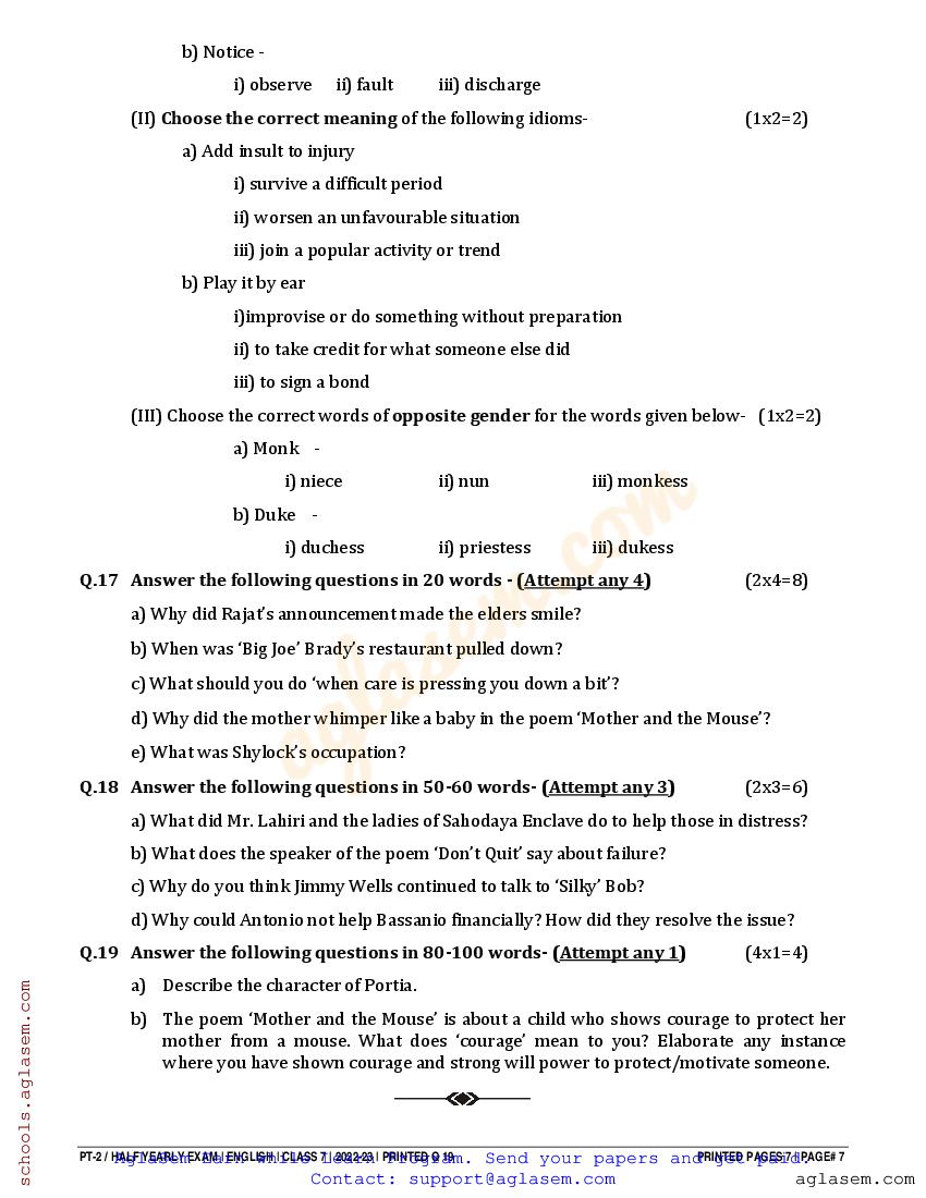 Class 7 English Half Yearly Question Paper 2024 Download 7th Half Class 7 English Half Yearly Question Paper 2024 Download 7th Half