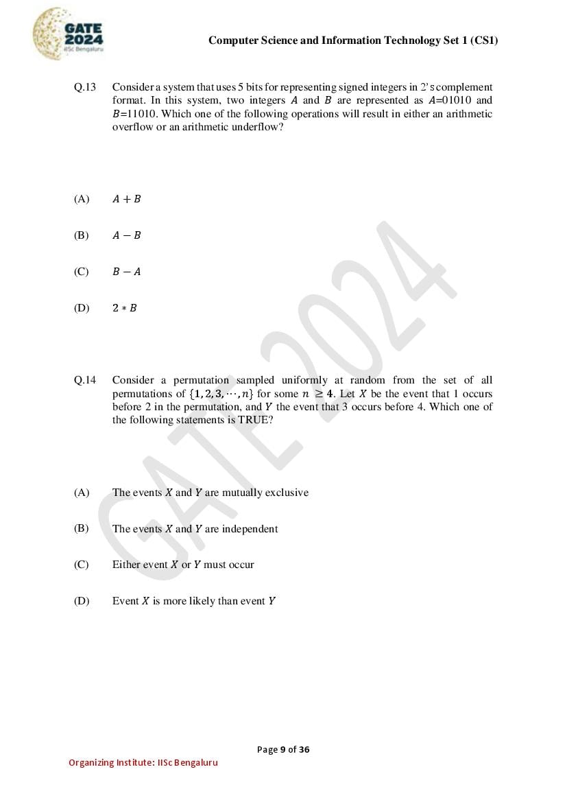 GATE 2024 Question Paper with Answers: PDF Download Now - AglaSem Admission