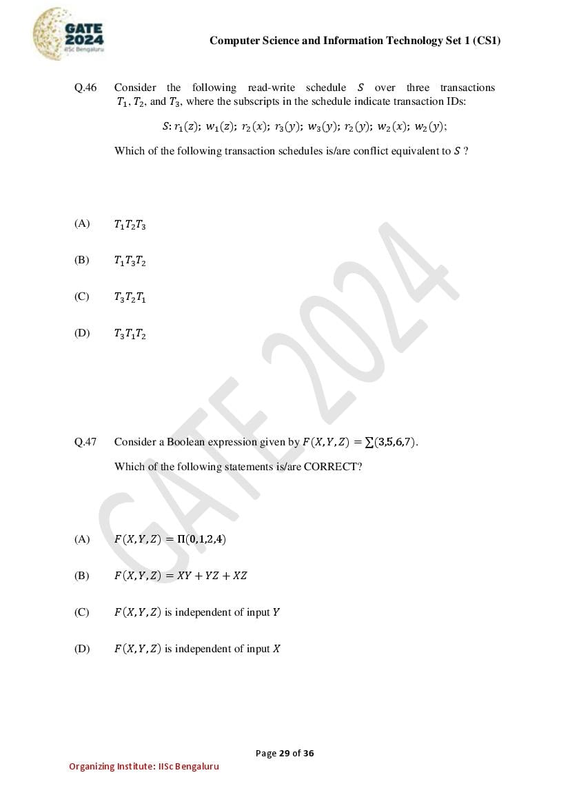 GATE 2024 Question Paper with Answers: PDF Download Now - AglaSem Admission