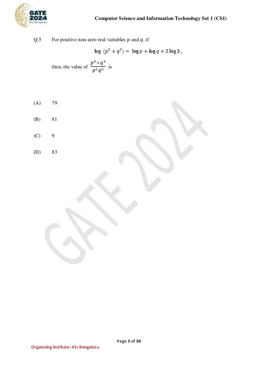GATE 2024 Question Paper with Answers: PDF Download Now - AglaSem Admission