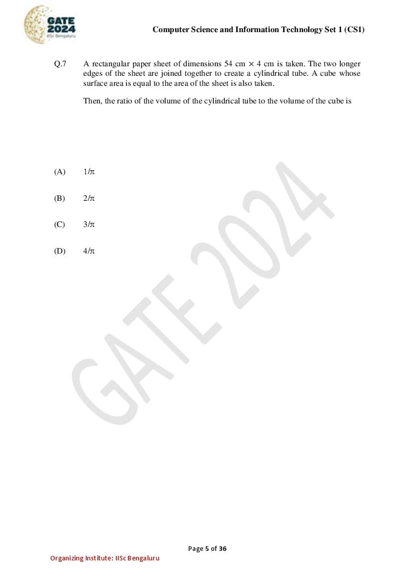 GATE 2024 Question Paper with Answers: PDF Download Now - AglaSem Admission