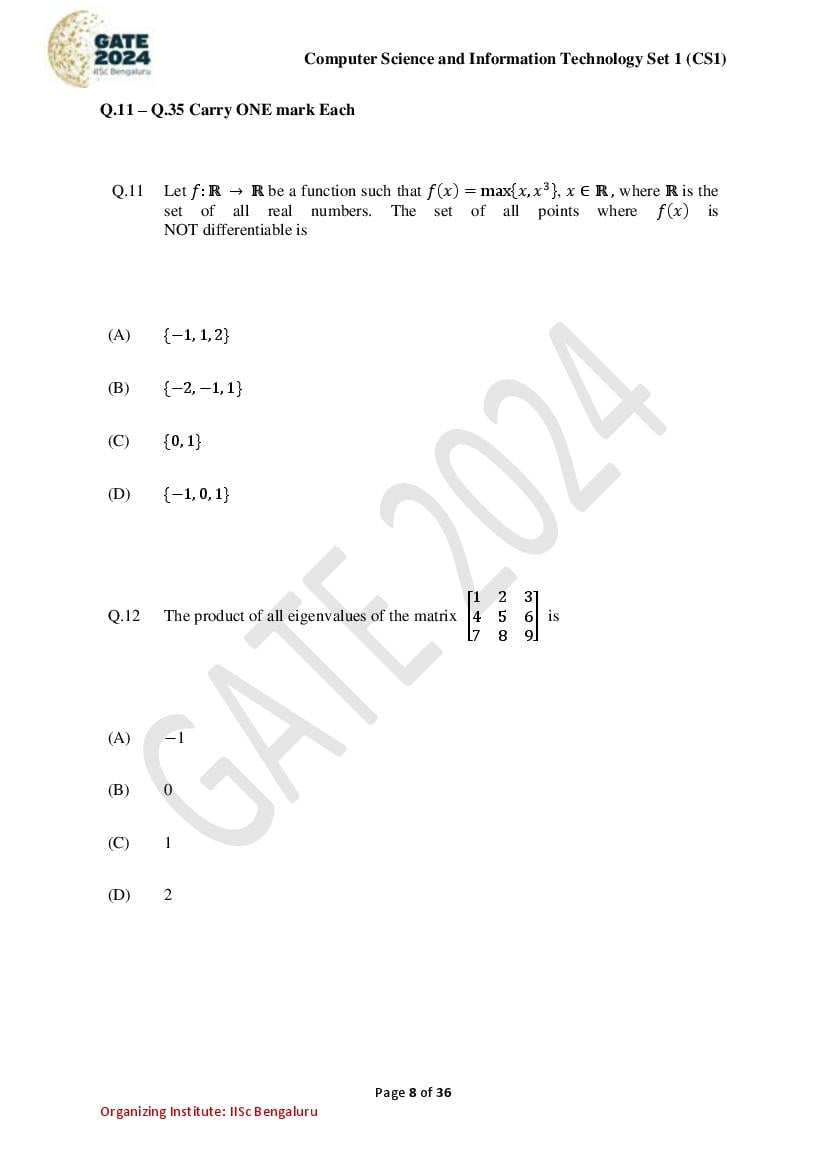 GATE 2024 Question Paper with Answers: PDF Download Now - AglaSem Admission