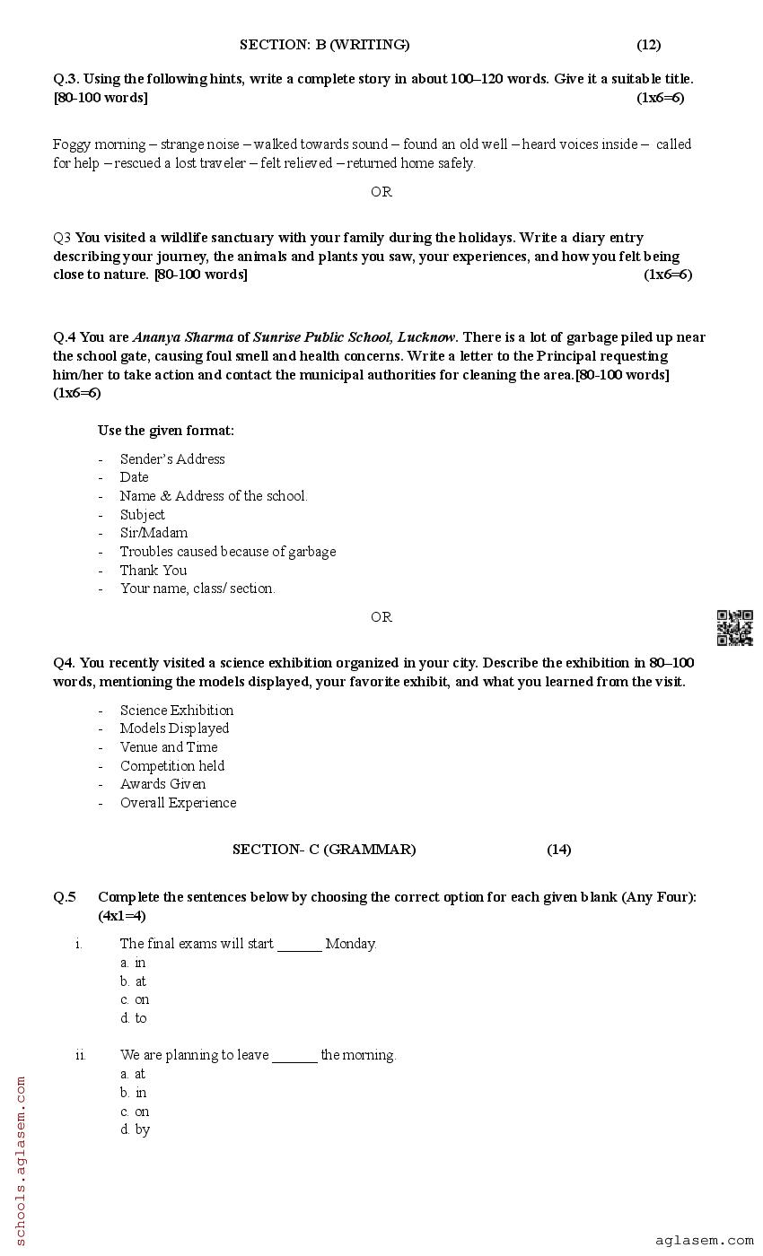Class 8 English Mid Term Sample Paper 2025 PDF | Download PT1 / Term 1 ...