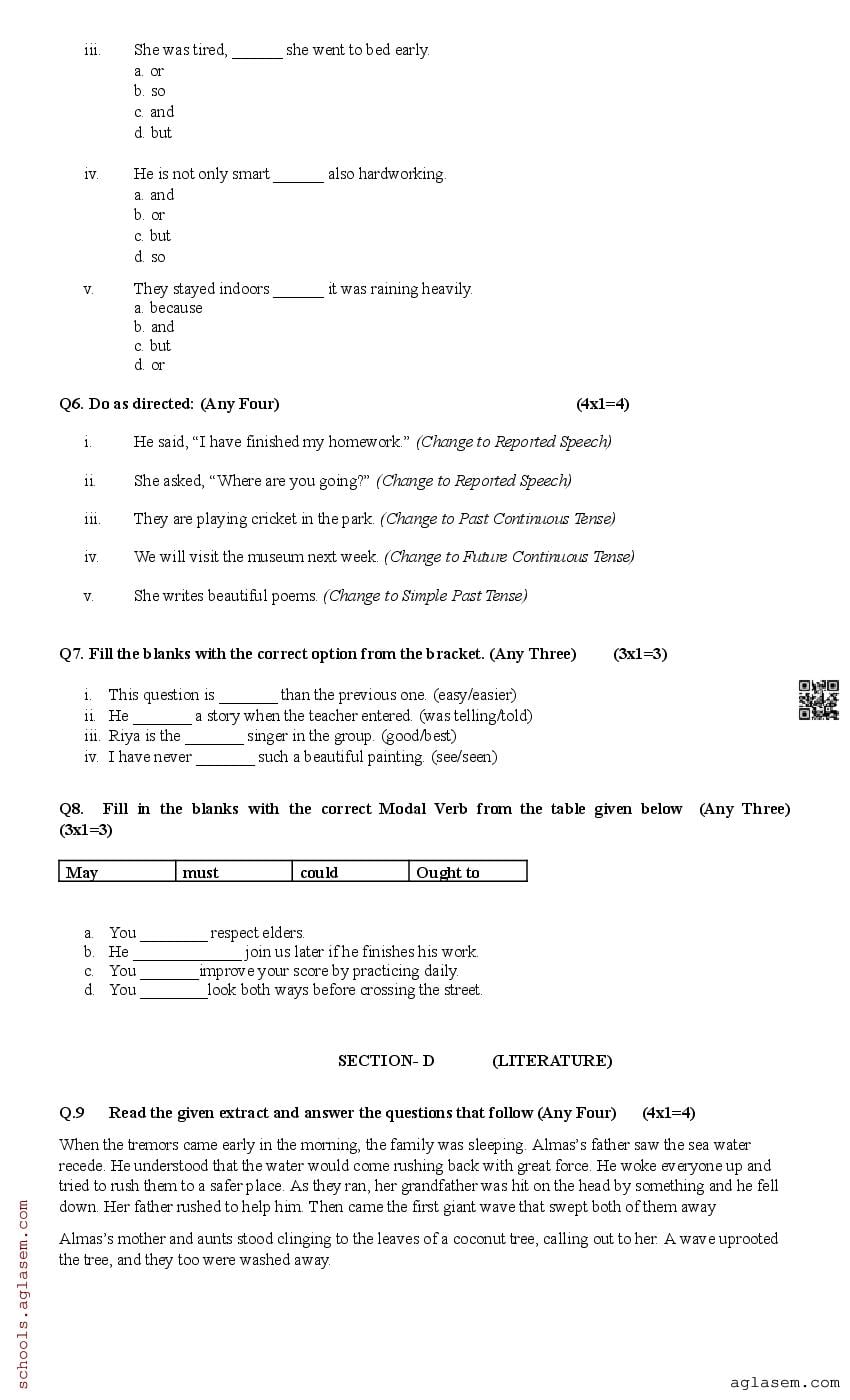 Class 8 English Mid Term Sample Paper 2025 PDF | Download PT1 / Term 1 ...