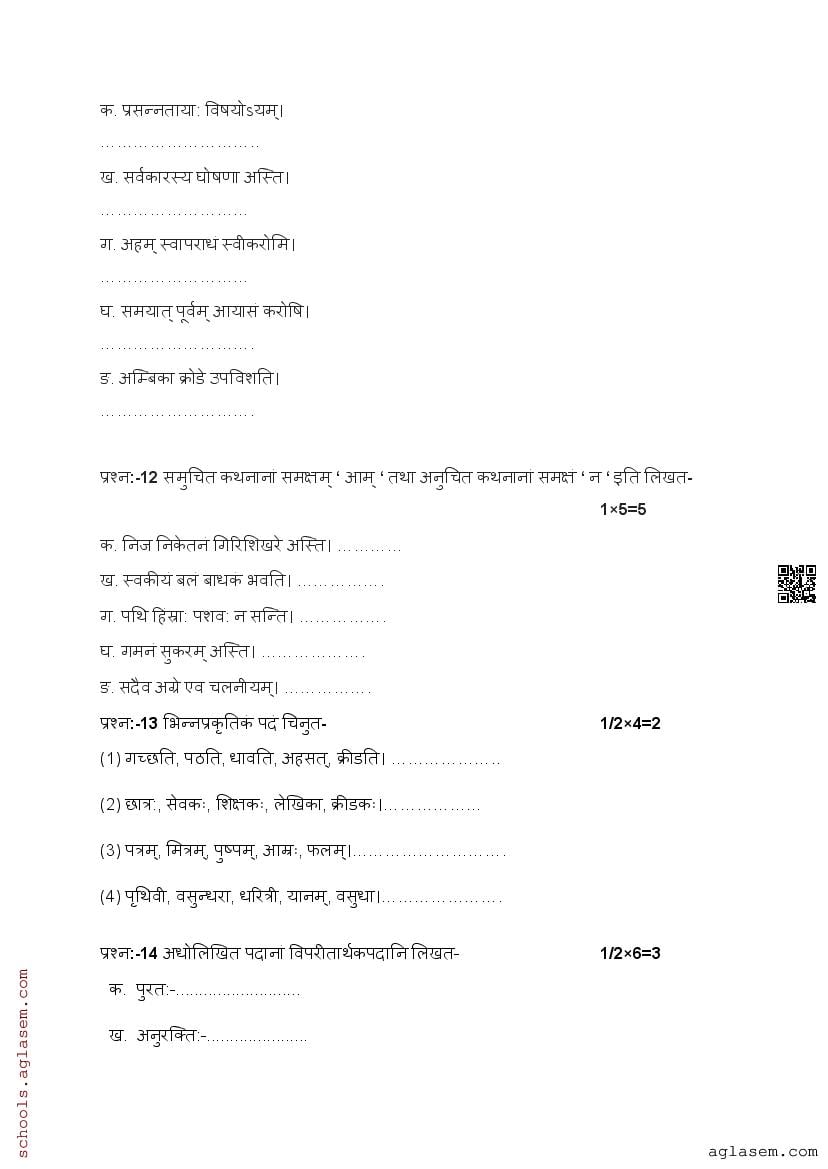 Class 8 Sanskrit Question Paper 2024 (PDF) - Download 8th Annual Exam ...