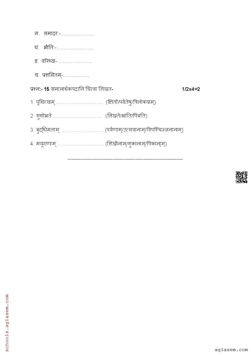 Class 8 Sanskrit Question Paper 2024 (PDF) - Download 8th Annual Exam ...