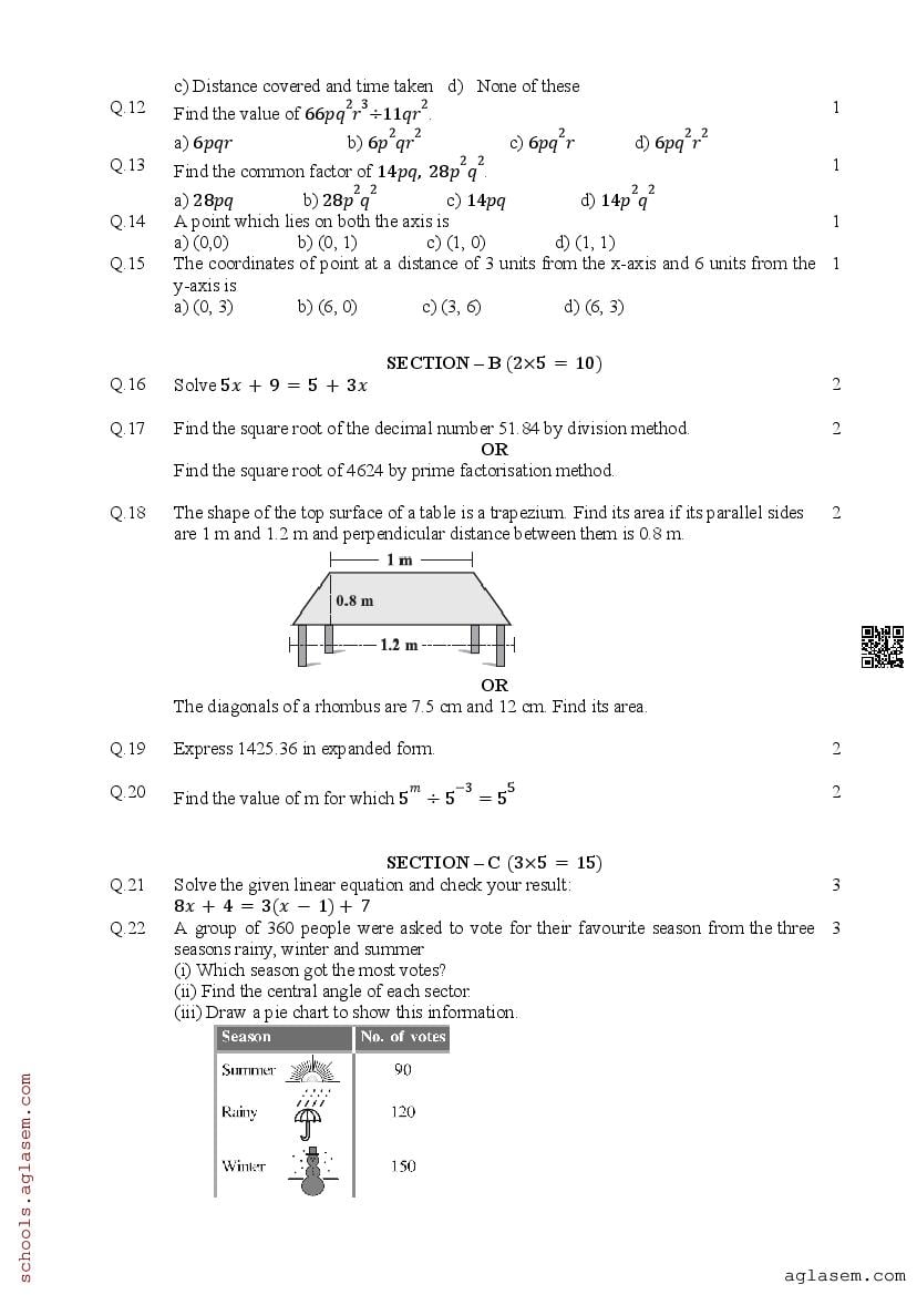 Class 8 Maths Question Paper 2024 (PDF) - Download 8th Annual Exam ...