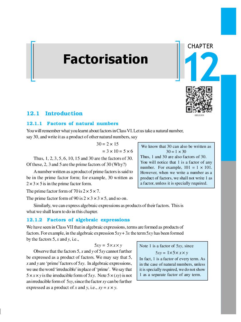 NCERT Book Class 8 Maths Chapter 12 Factorisation PDF AglaSem NCERT Book Class 8 Maths Chapter 12 Factorisation PDF AglaSem