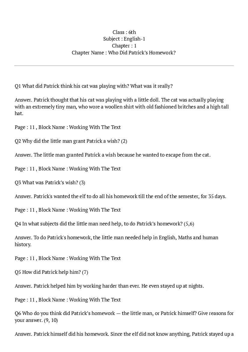 NCERT Solutions Class 6 English HoneySuckle Unit 1 Who Did Patrick s NCERT Solutions Class 6 English HoneySuckle Unit 1 Who Did Patrick s