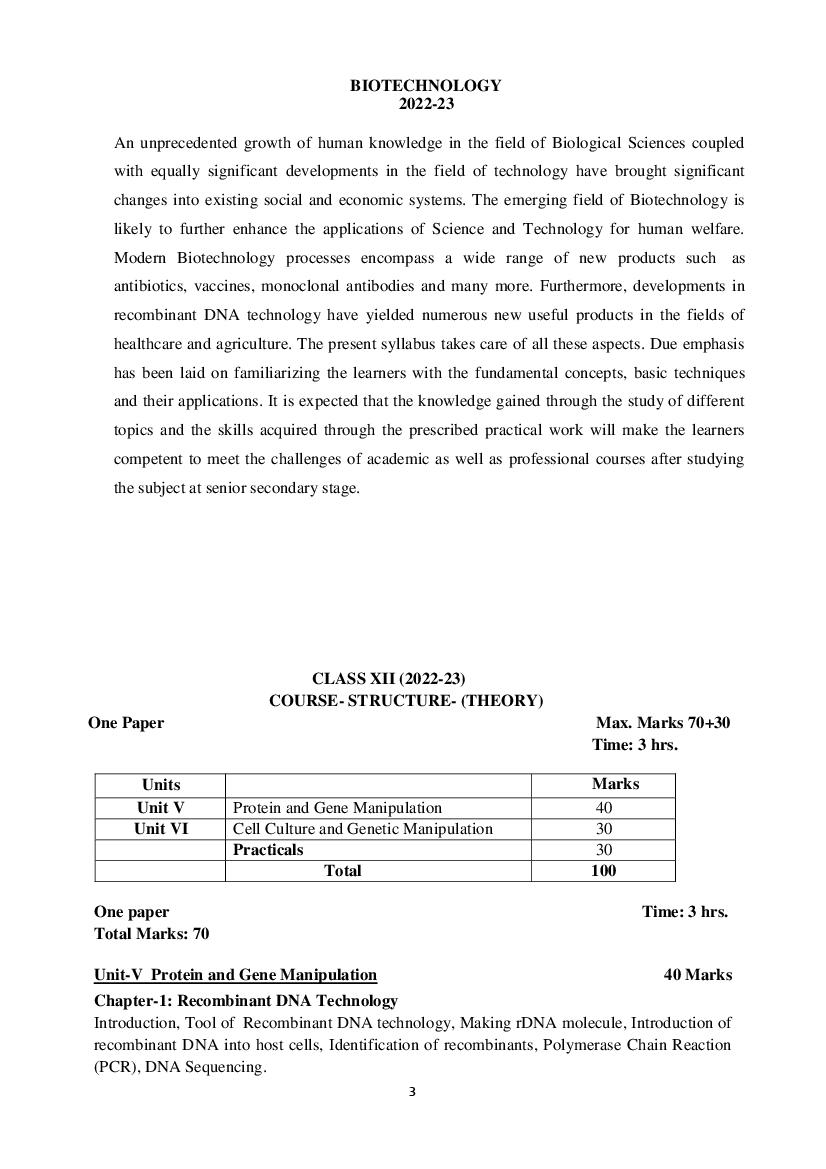 CBSE Class 12 Syllabus 2022 23 BioTechnology CBSE Class 12 Syllabus 2022 23 BioTechnology