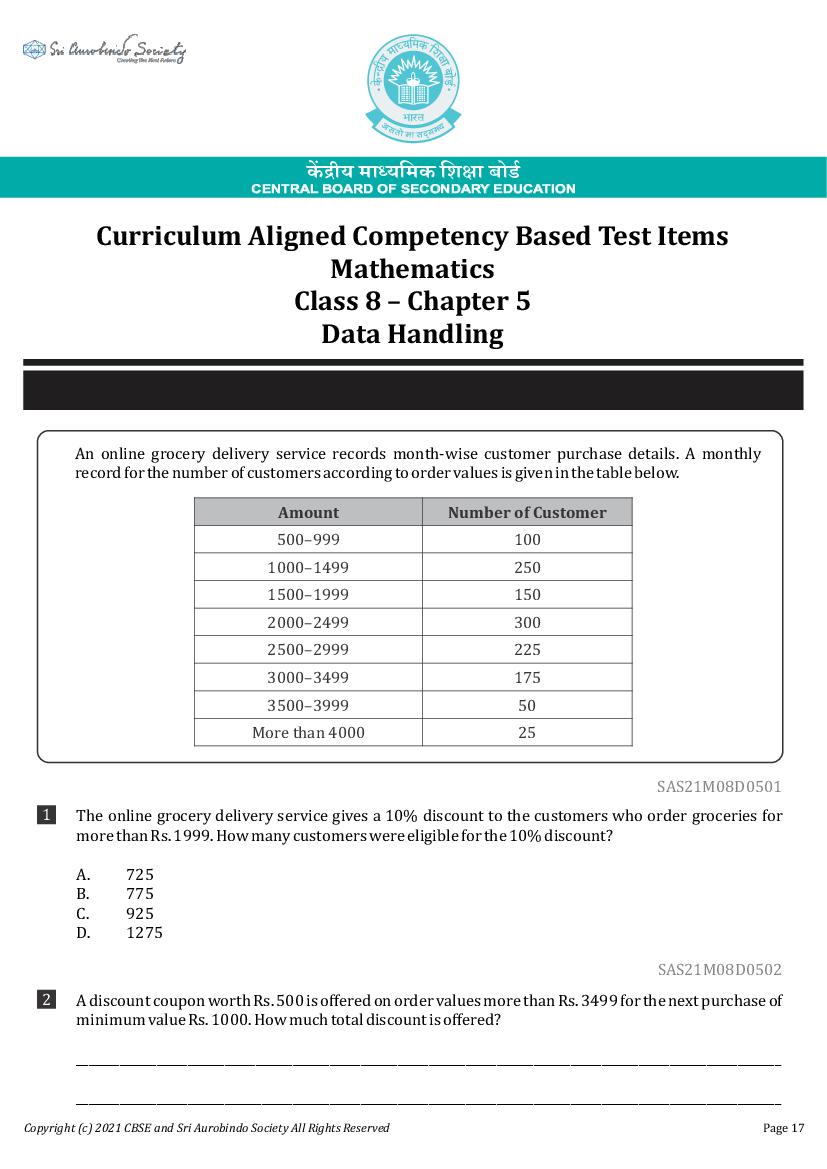 Class 8 Maths Competency Based Questions 2025 - Download PDF - AglaSem
