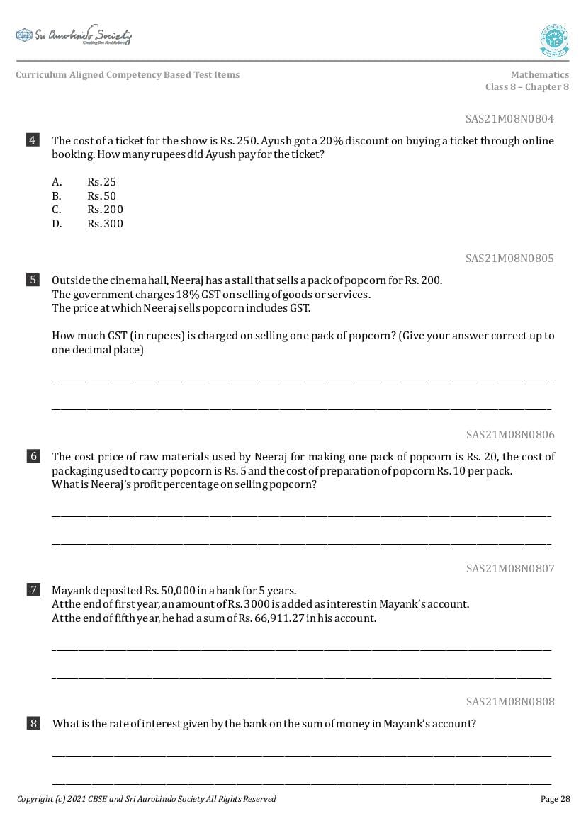 Class 8 Maths Competency Based Questions 2025 - Download PDF - AglaSem