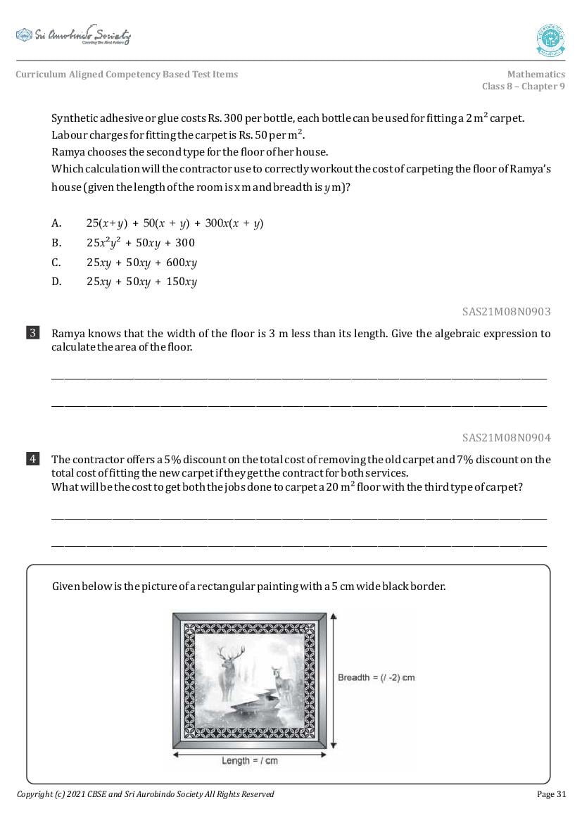 Class 8 Maths Competency Based Questions 2025 - Download PDF - AglaSem