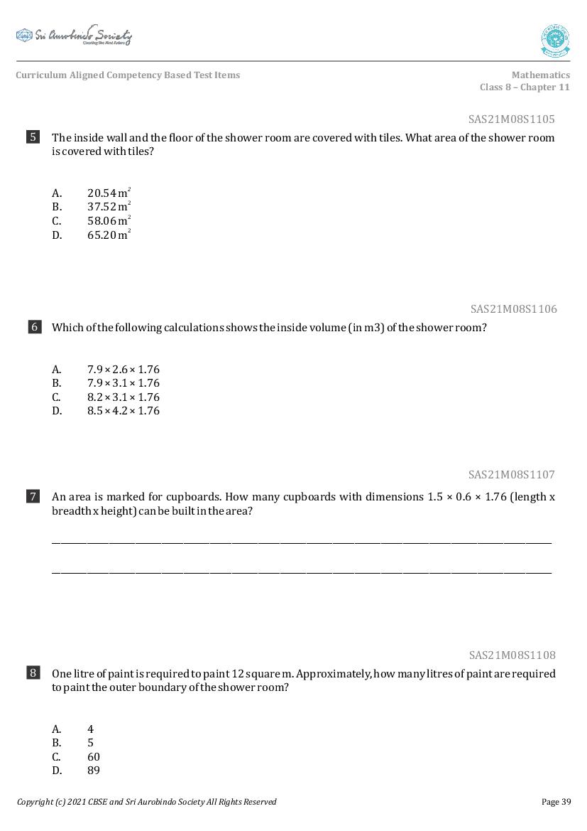 Class 8 Maths Competency Based Questions 2025 - Download PDF - AglaSem