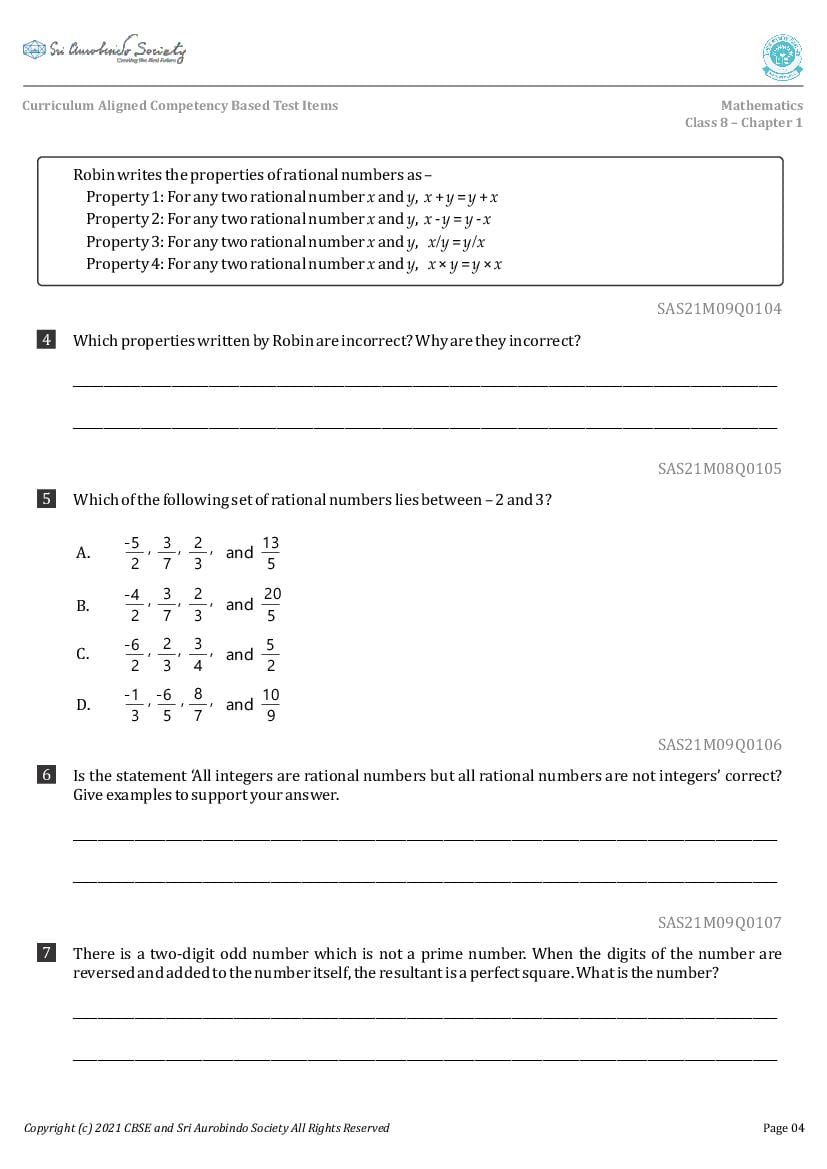 Class 8 Maths Competency Based Questions 2025 - Download PDF - AglaSem
