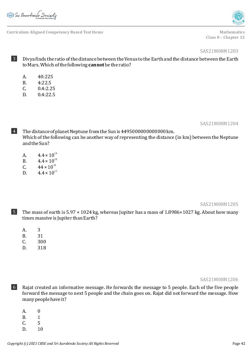 Class 8 Maths Competency Based Questions 2025 - Download PDF - AglaSem
