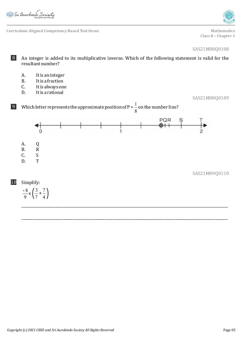 Class 8 Maths Competency Based Questions 2025 - Download PDF - AglaSem