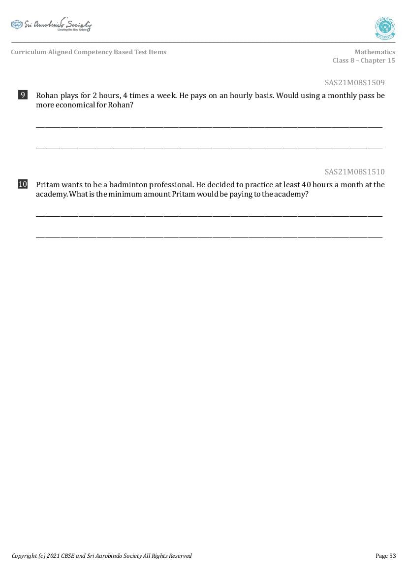 Class 8 Maths Competency Based Questions 2025 - Download PDF - AglaSem