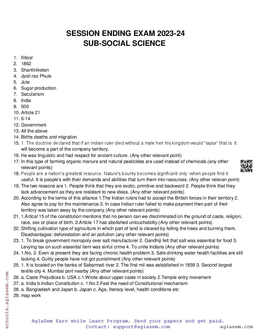 Class 8 Social Science Question Paper 2024 (PDF) - Download 8th Annual ...