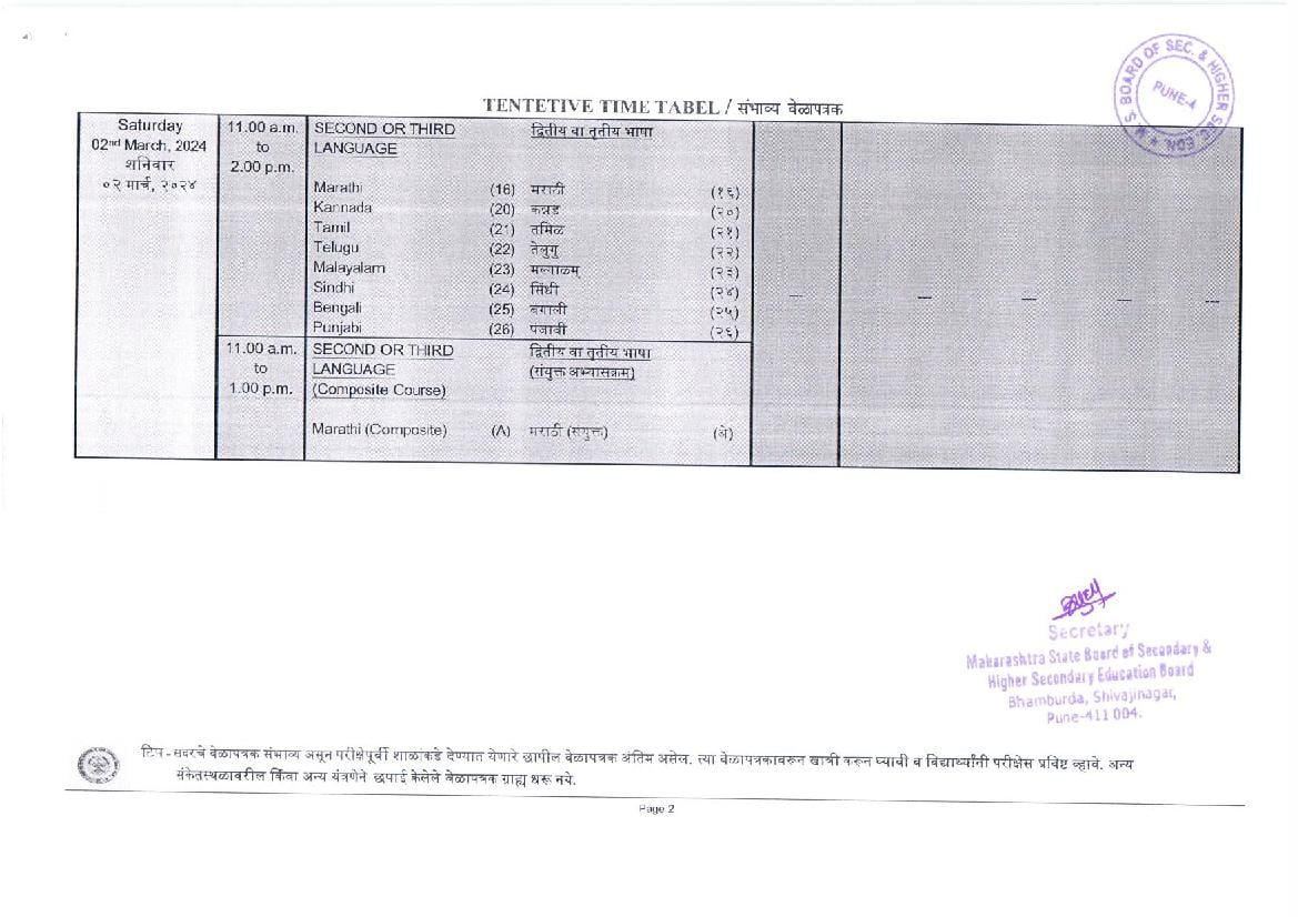 Maharashtra SSC Time Table 2024 (PDF) (Out) - Download MSBSHSE Class ...