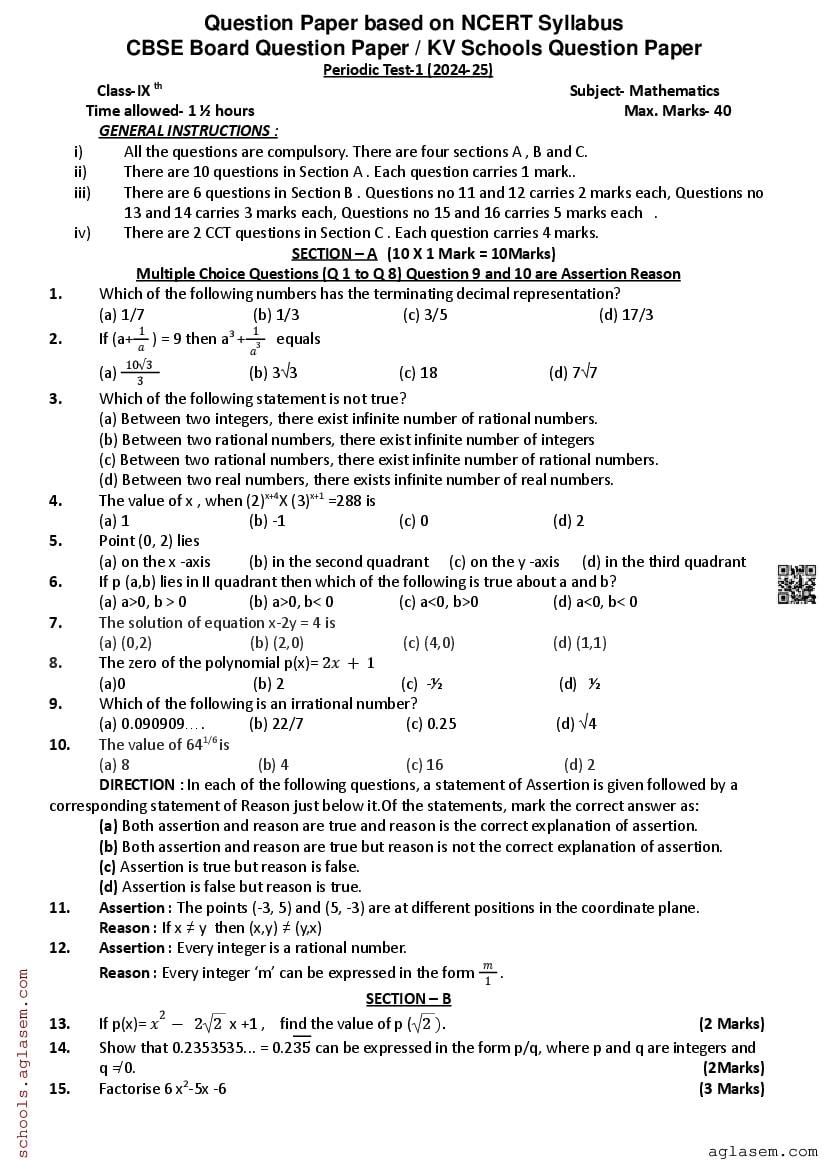 Class 9 PT 1 Question Paper Maths 2024-25 | Download Periodic Test 1 ... Class 9 PT 1 Question Paper Maths 2024-25 | Download Periodic Test 1 ...