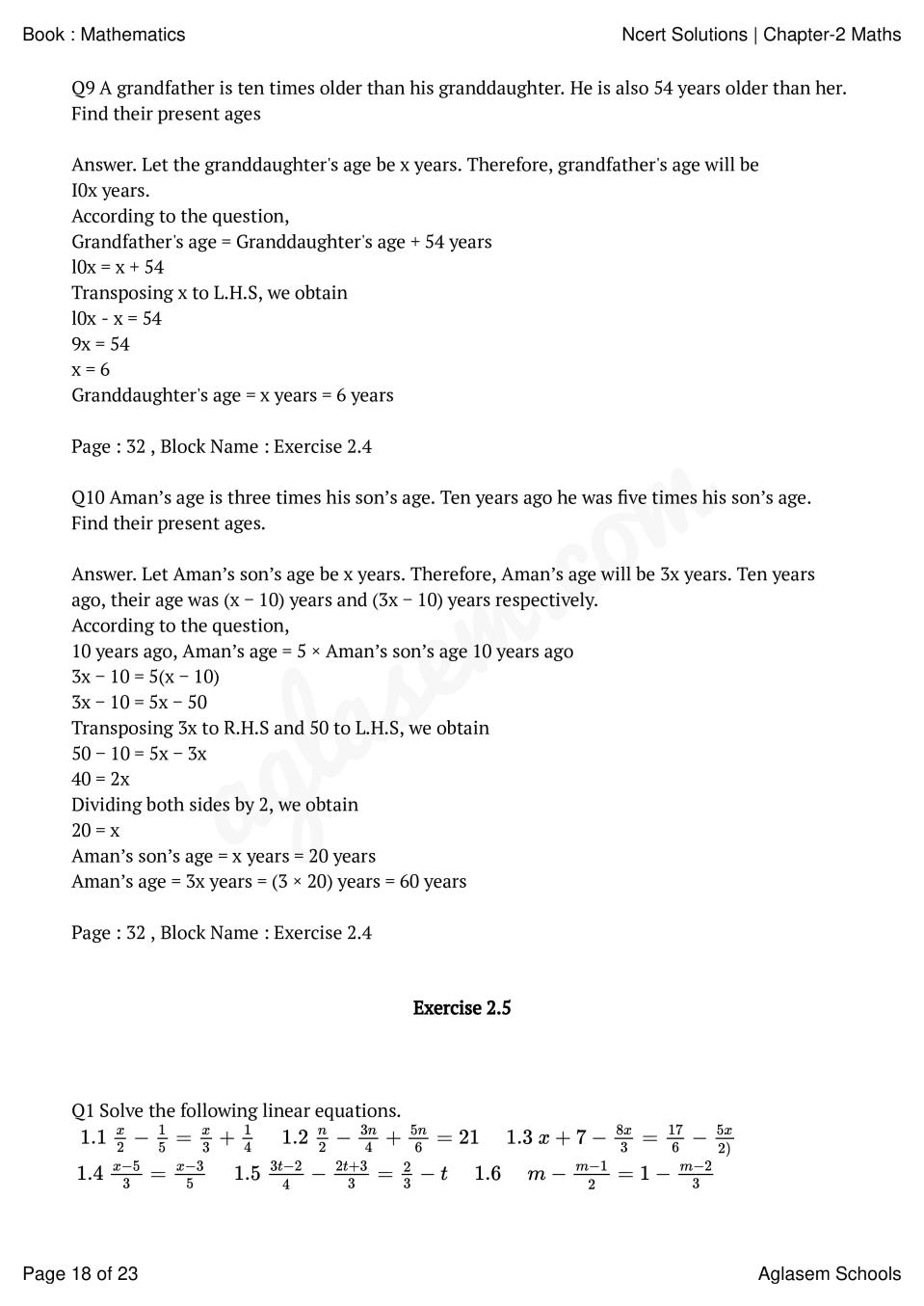 NCERT Solutions For Class 8 Maths Chapter 2 Linear Equations In One