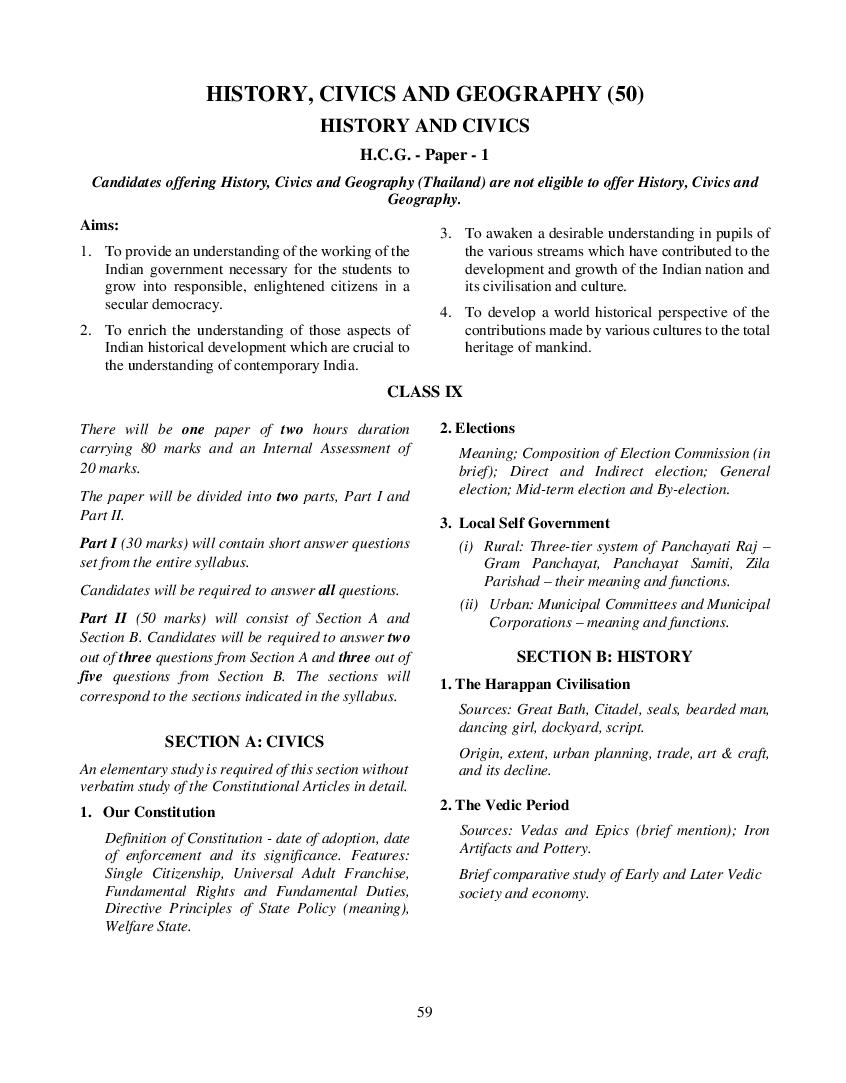 ICSE Class 10 Syllabus 2023 History And Civics Paper 1