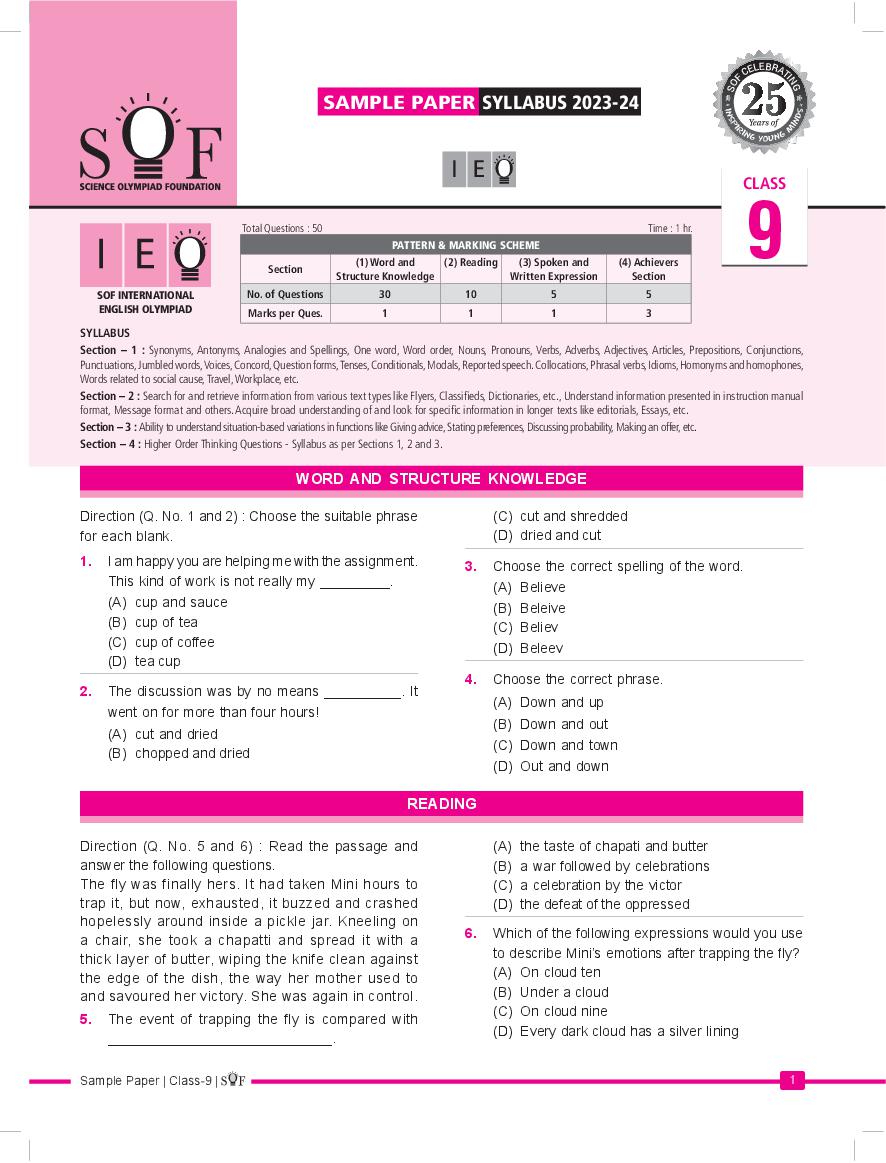 SOF IEO Sample Paper 2024 Class 9