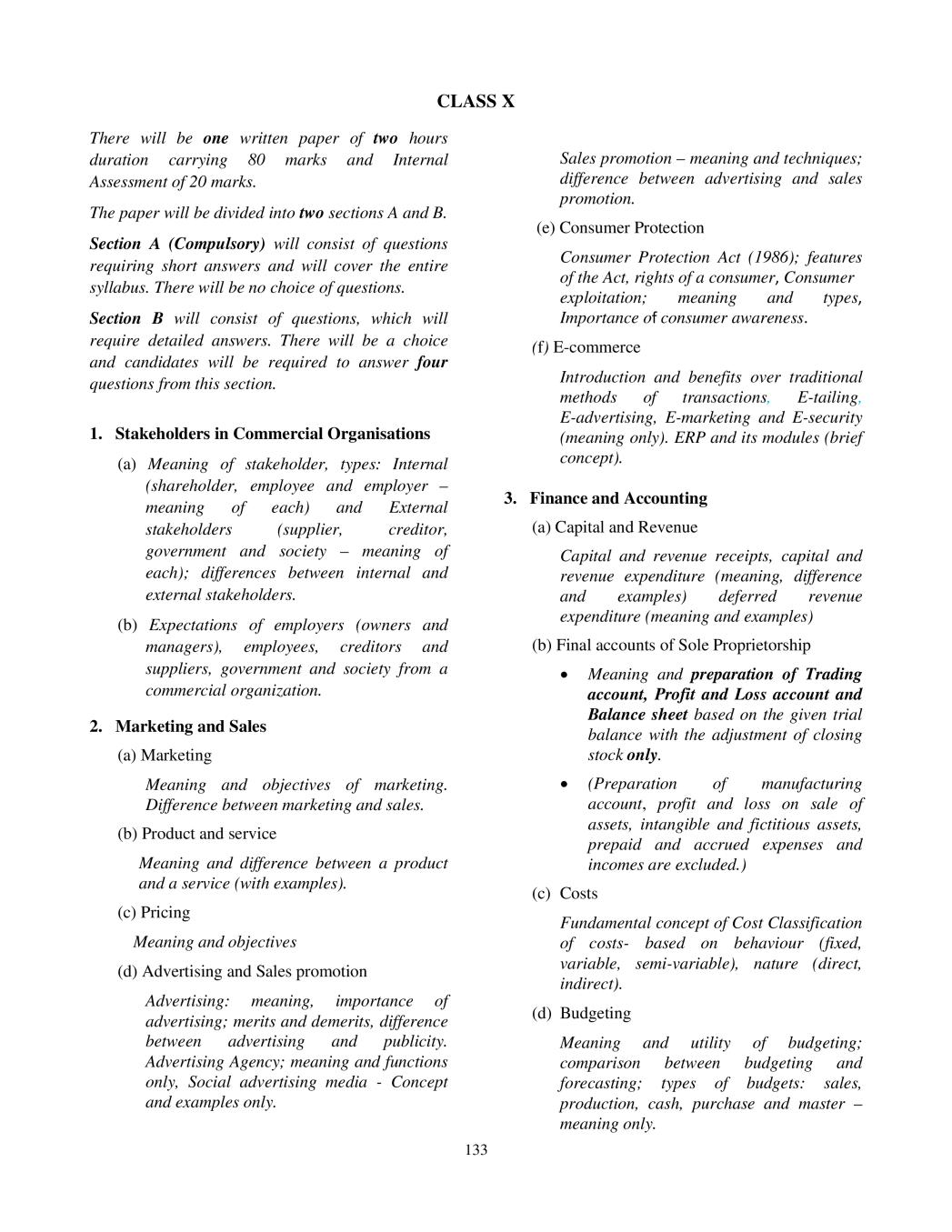 ICSE Commercial Studies Syllabus 2020 - 2021 for Class 9, Class 10 ...