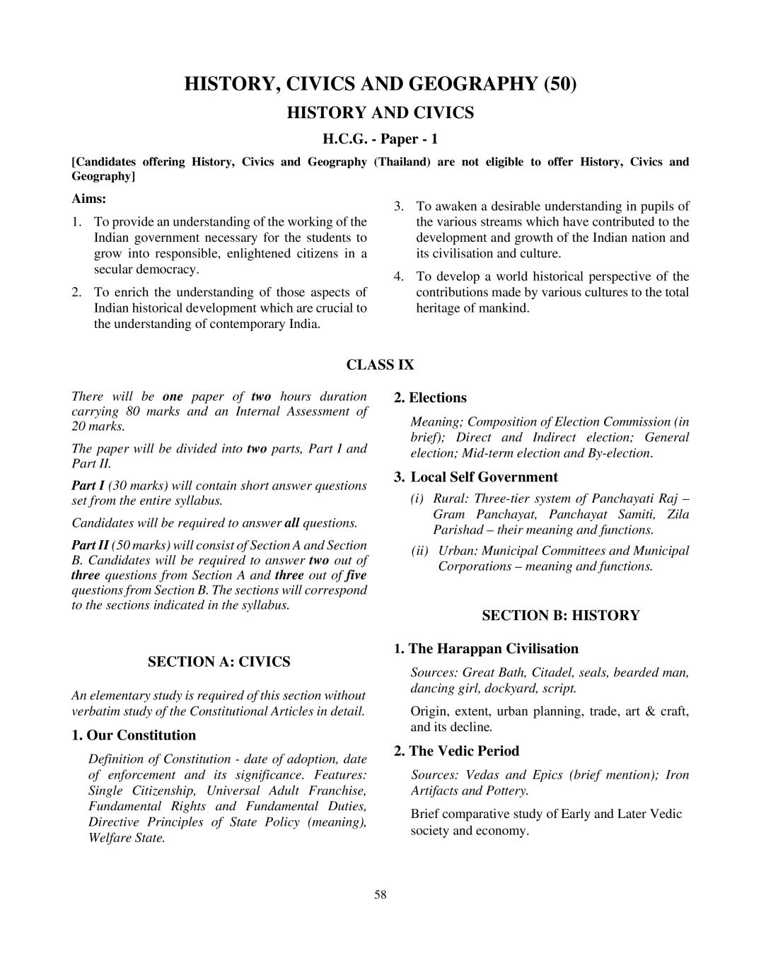 ICSE Class 10 History And Civics Syllabus 2021