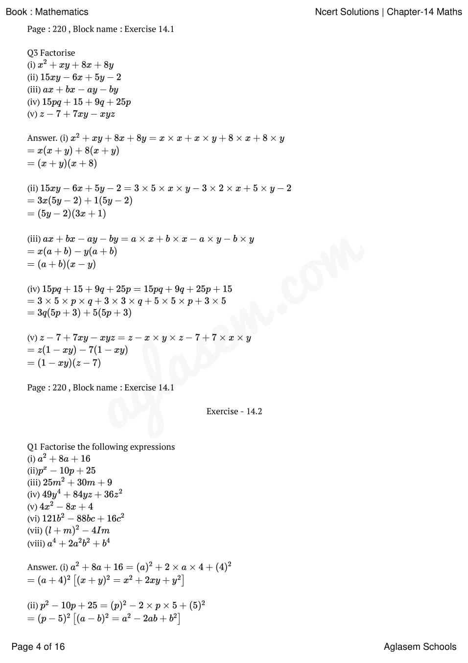 NCERT Solutions 2025 Class 8 Maths Chapter 12 Factorisation Question