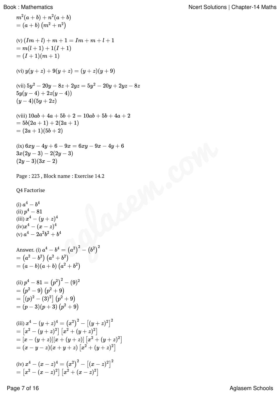 NCERT Solutions Class 8 Maths Chapter 14 Factorisation