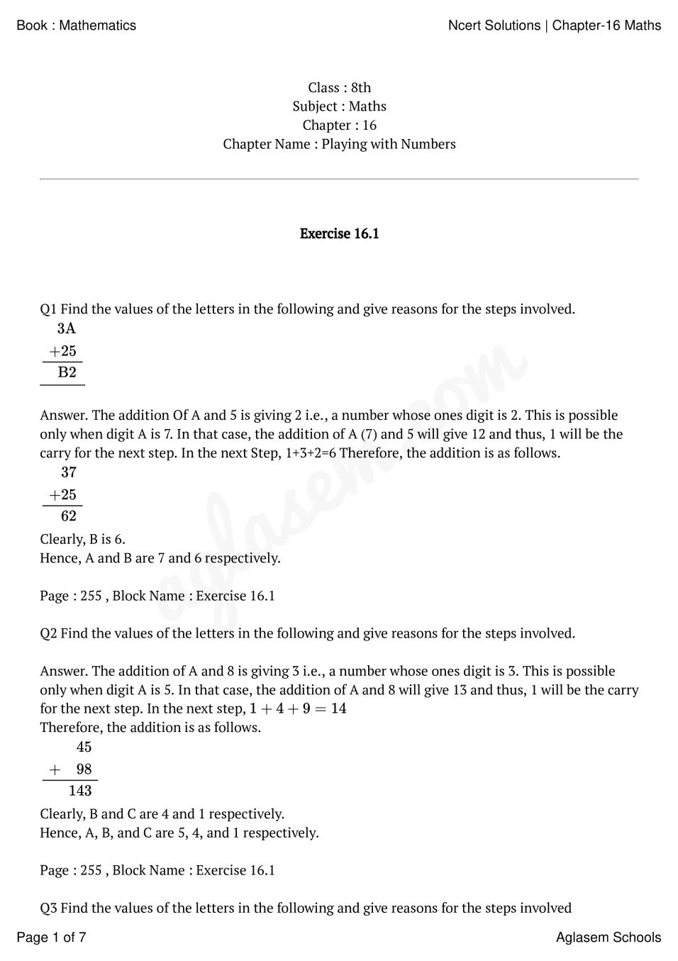 CBSE Class 8 Maths Chapter 16 Playing With Numbers Solutions CBSE