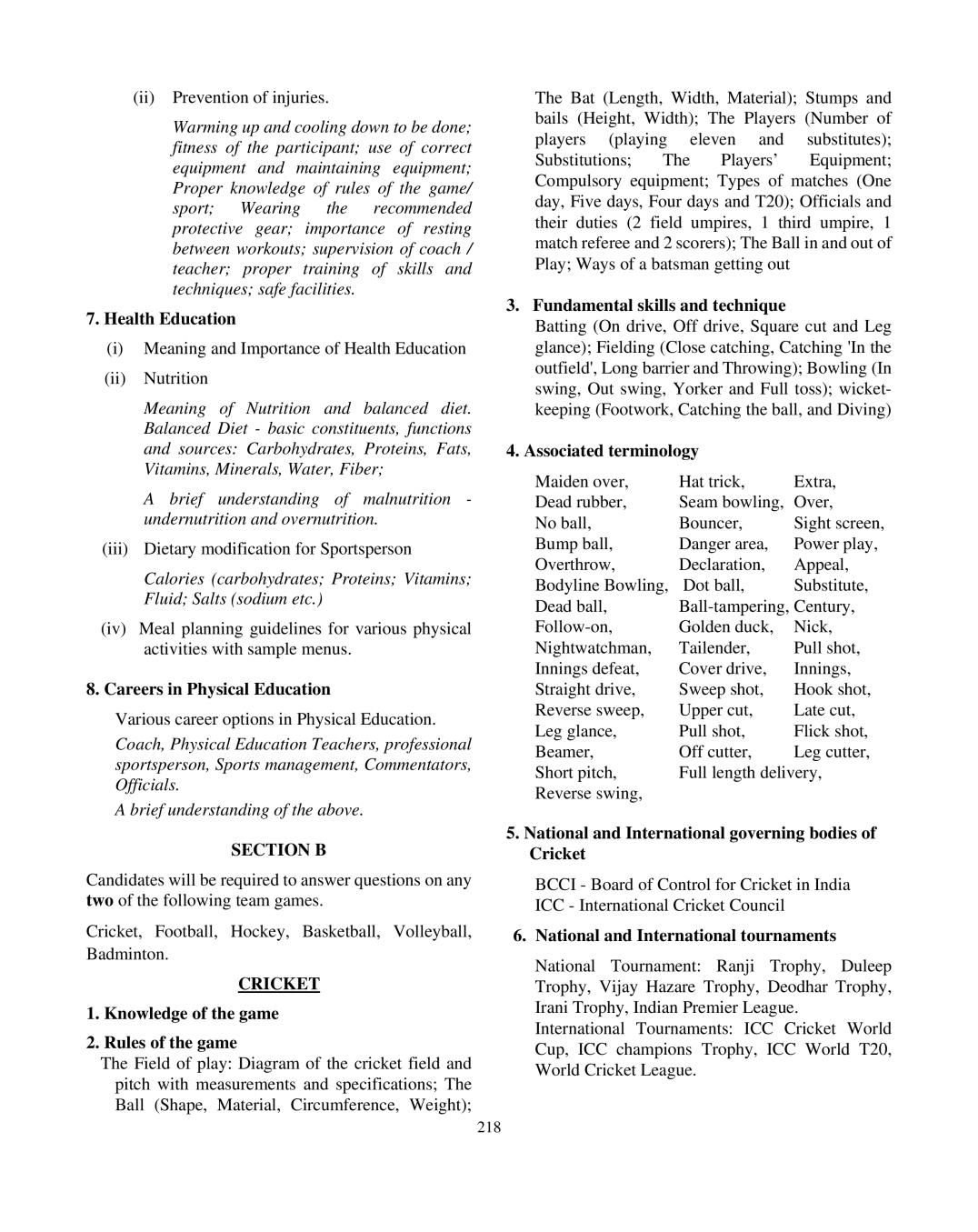 ICSE Physical Education Syllabus 2020 - 2021 for Class 9, Class 10 ...