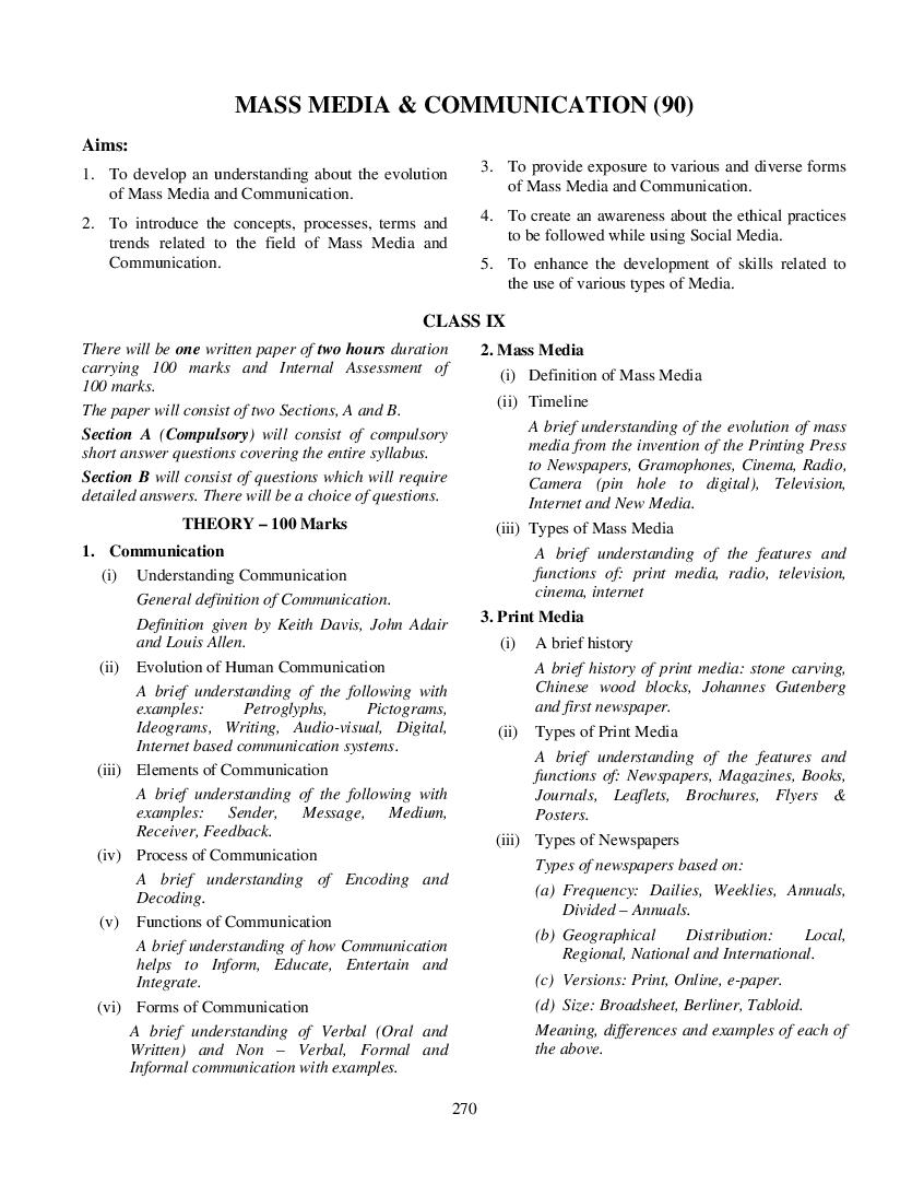 ICSE Class 10 Syllabus 2023 Mass Media And Communication