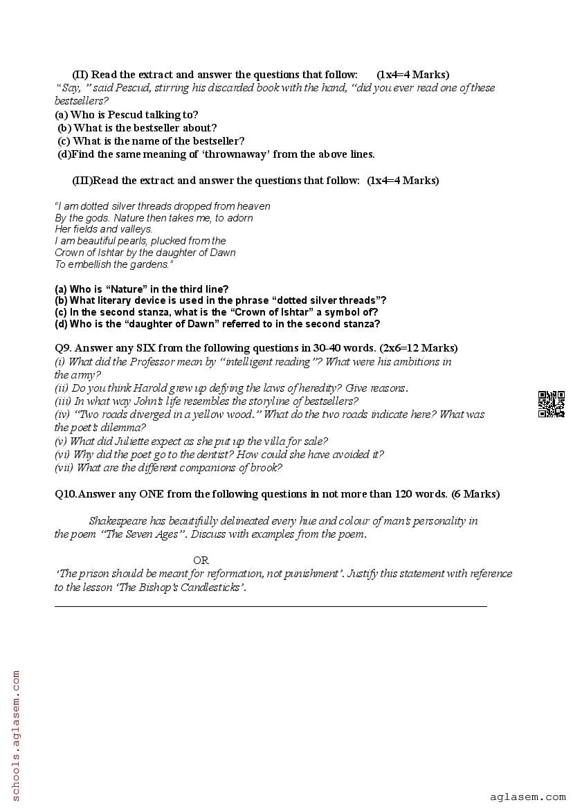 Class 9 English Question Paper 2024 (PDF) - Download 9th Annual Exam ...