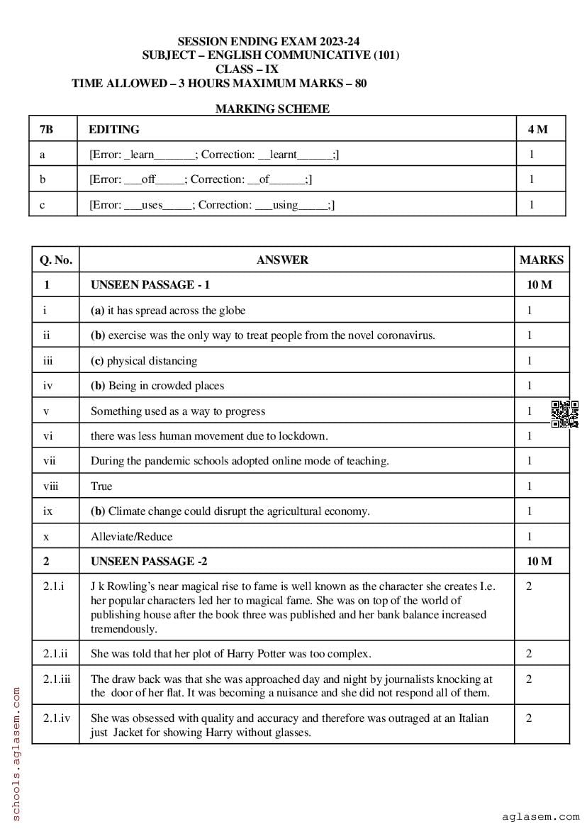 Class 9 English Question Paper 2024 (PDF) - Download 9th Annual Exam ...