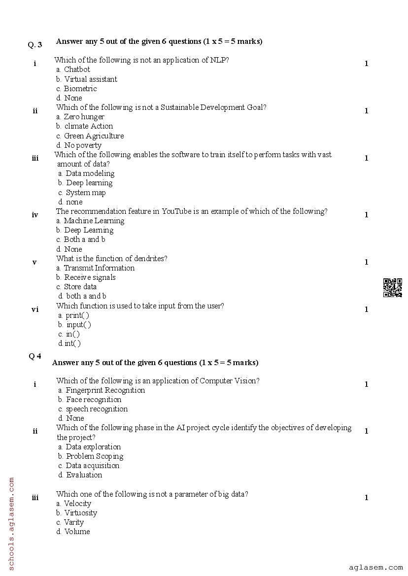 Class 9 Artificial Intelligence Question Paper 2024 (PDF) - 9th Annual ...