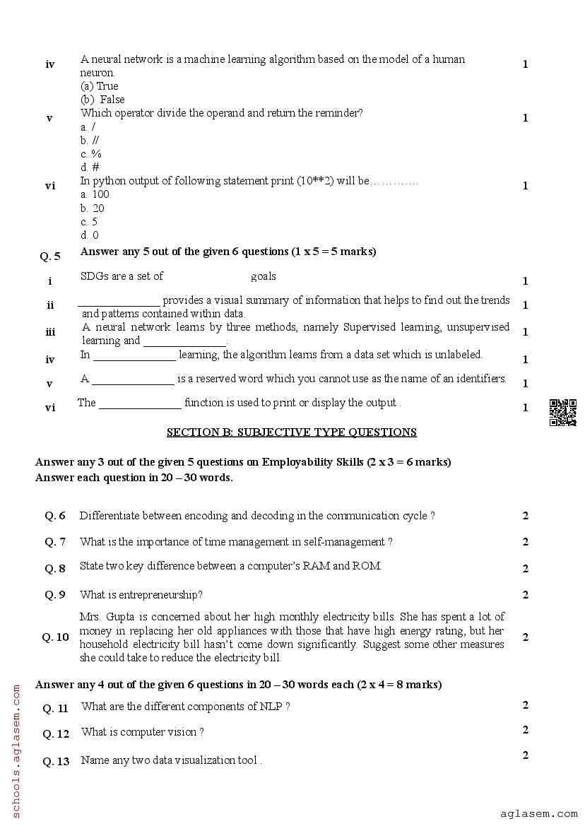 Class 9 Artificial Intelligence Question Paper 2024 (PDF) - Download ...