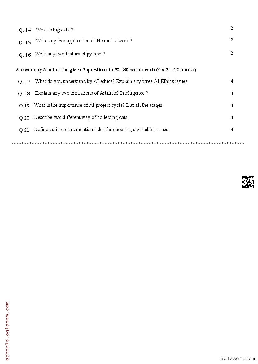 Class 9 Artificial Intelligence Question Paper 2024 (PDF) - Download ...