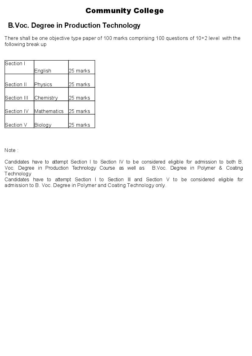 AMU Entrance Exam Syllabus For B Voc Degree In Production Technology
