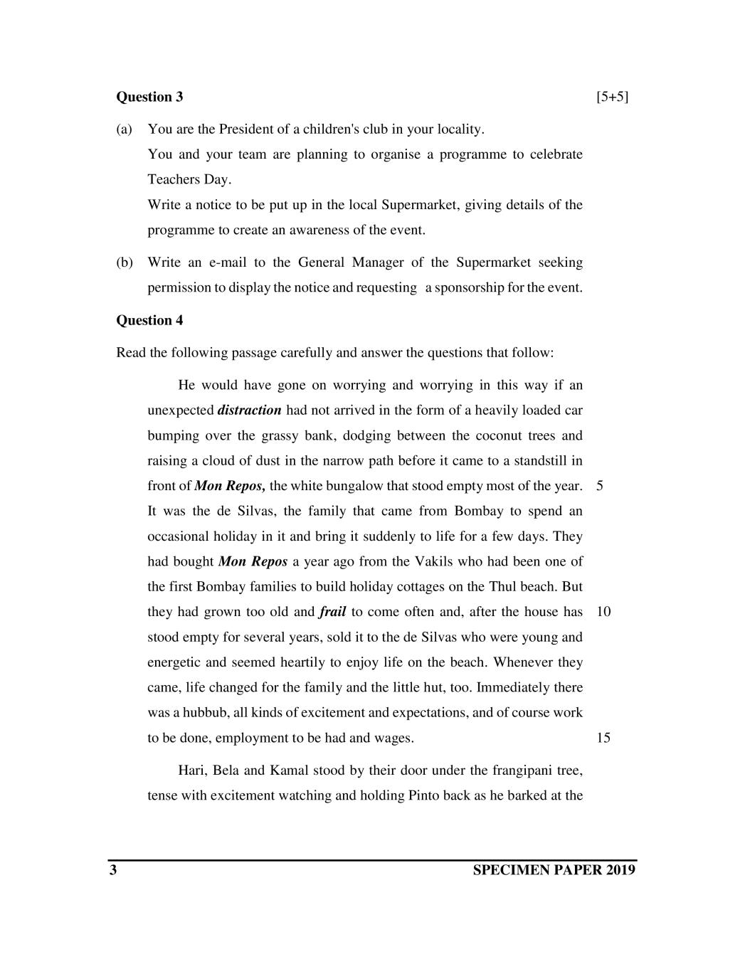 ICSE Class 10 English Language Paper 1 Sample Paper 2020 2021