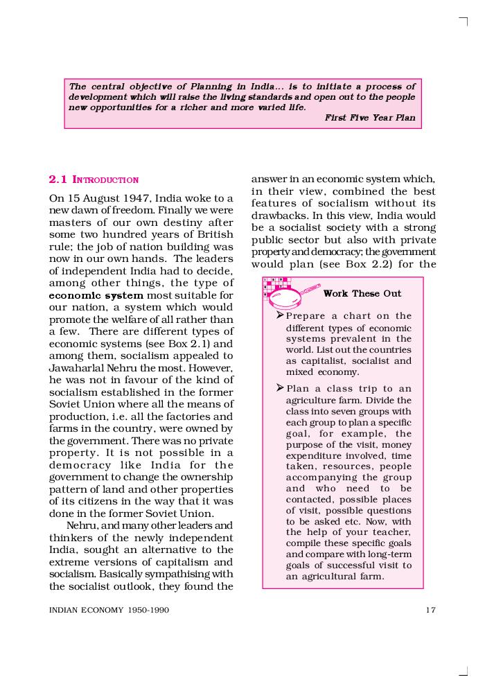 NCERT Book Class 11 Economics Chapter 2 Indian Economy 1950 1990