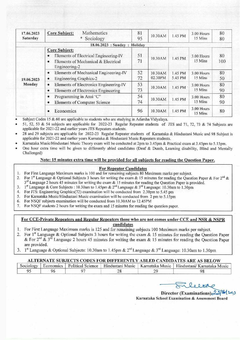 Karnataka SSLC Supplementary Exam Time Table 2023 PDF Out Download Here