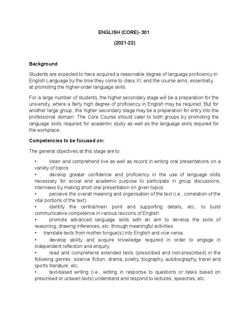 CBSE Class 11 English Core Syllabus 2021 22 CBSE Class 11 English Core Syllabus 2021 22