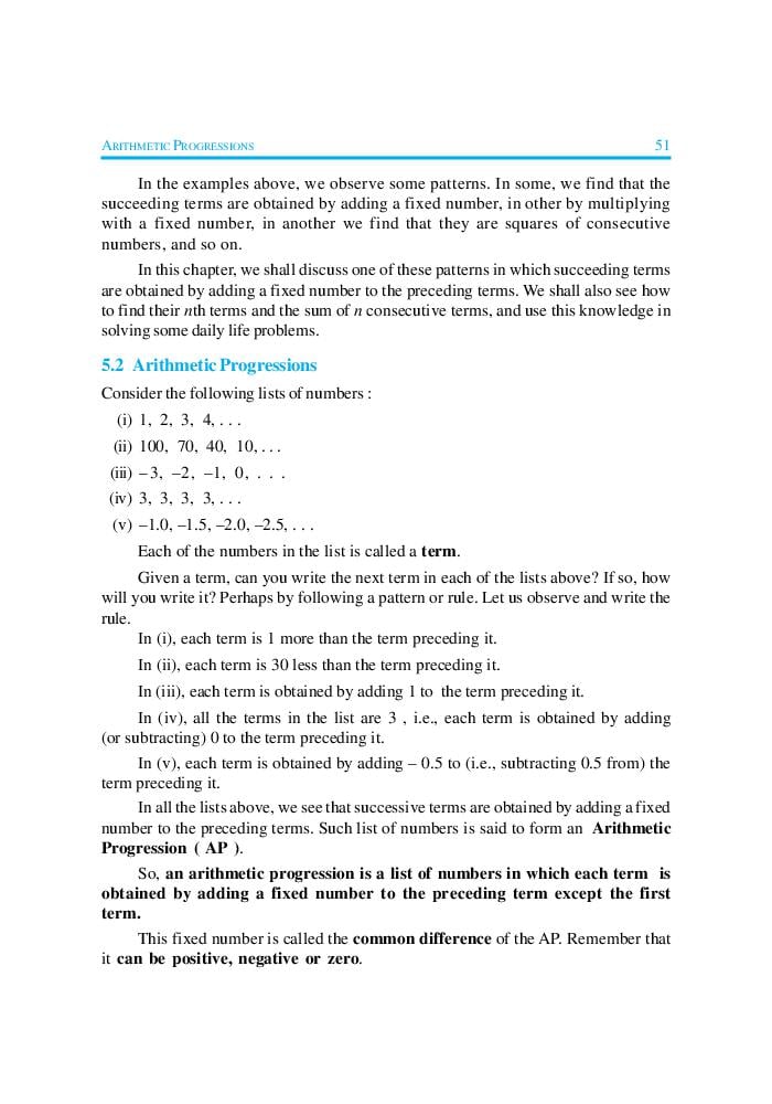 NCERT Book Class 10 Maths Chapter 5 Arithmetic Progressions