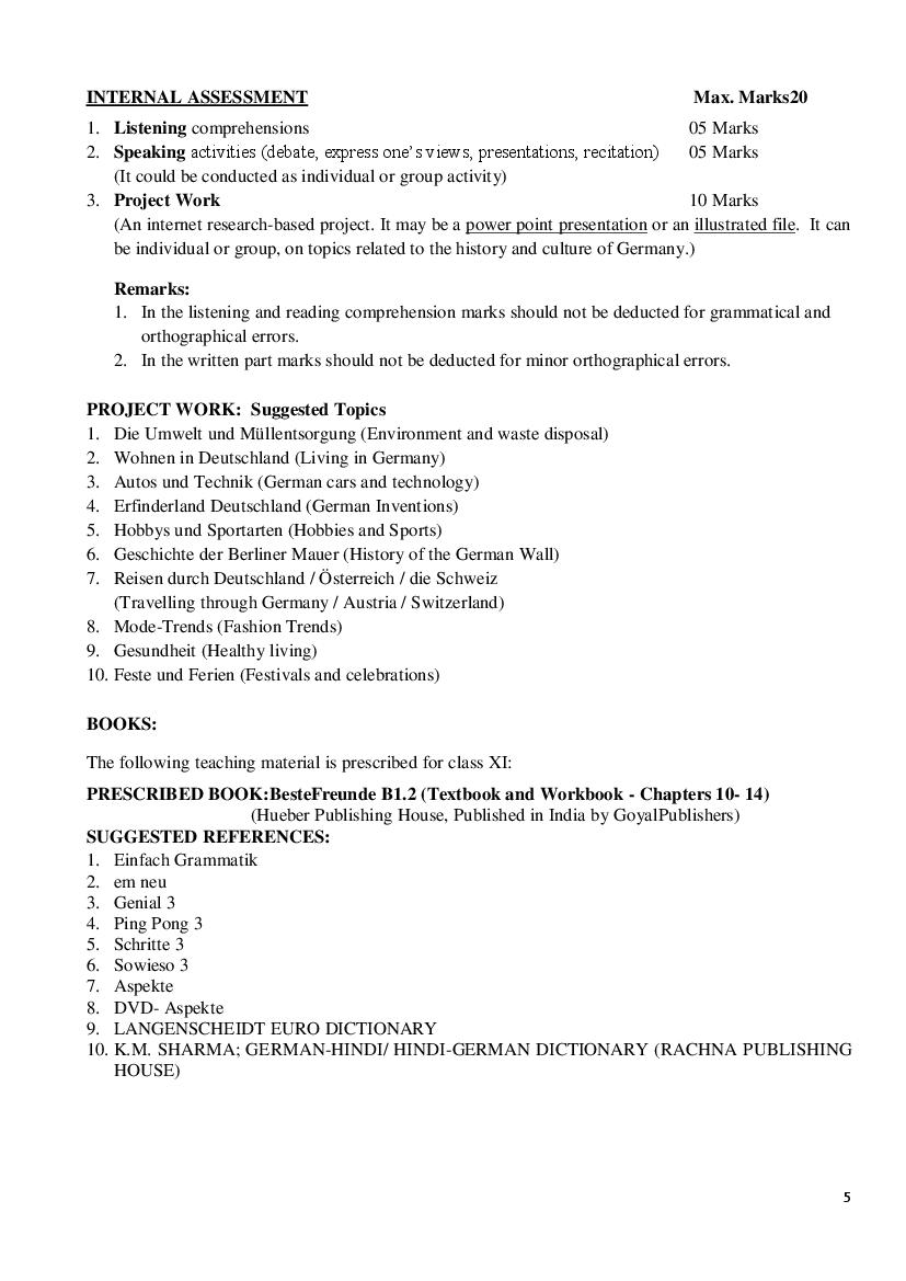 CBSE Syllabus for Class 11 German 2021-22 [Revised]
